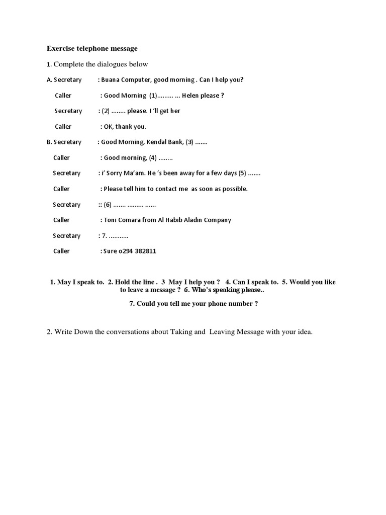 Telephone Conversation Practice | PDF