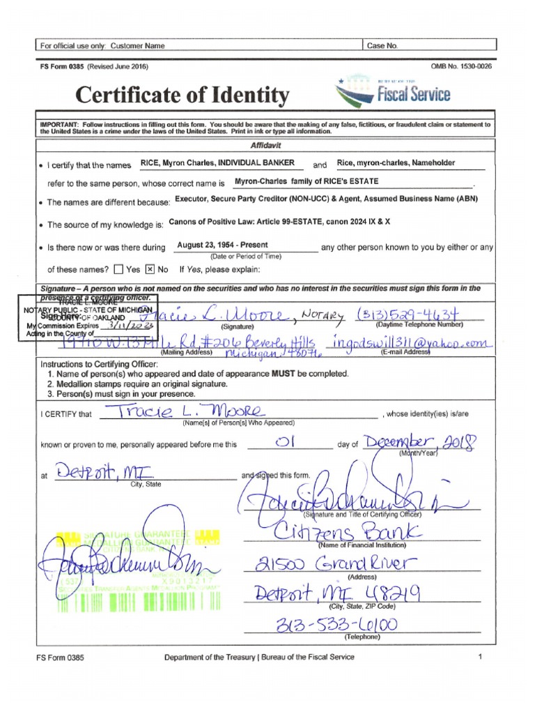 0385 Affidavit of Cert of ID NOTARIZED Sanitized - MCR | PDF