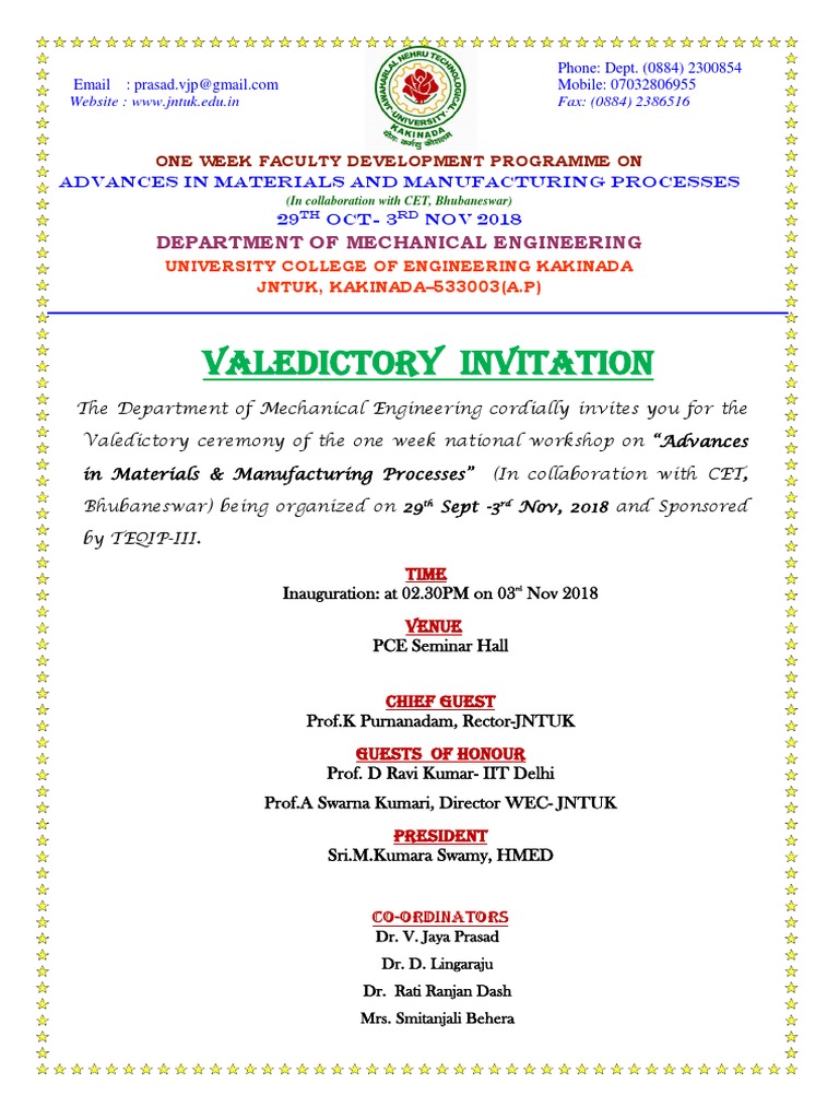 Valedictory INVITATION: Department of Mechanical Engineering | PDF