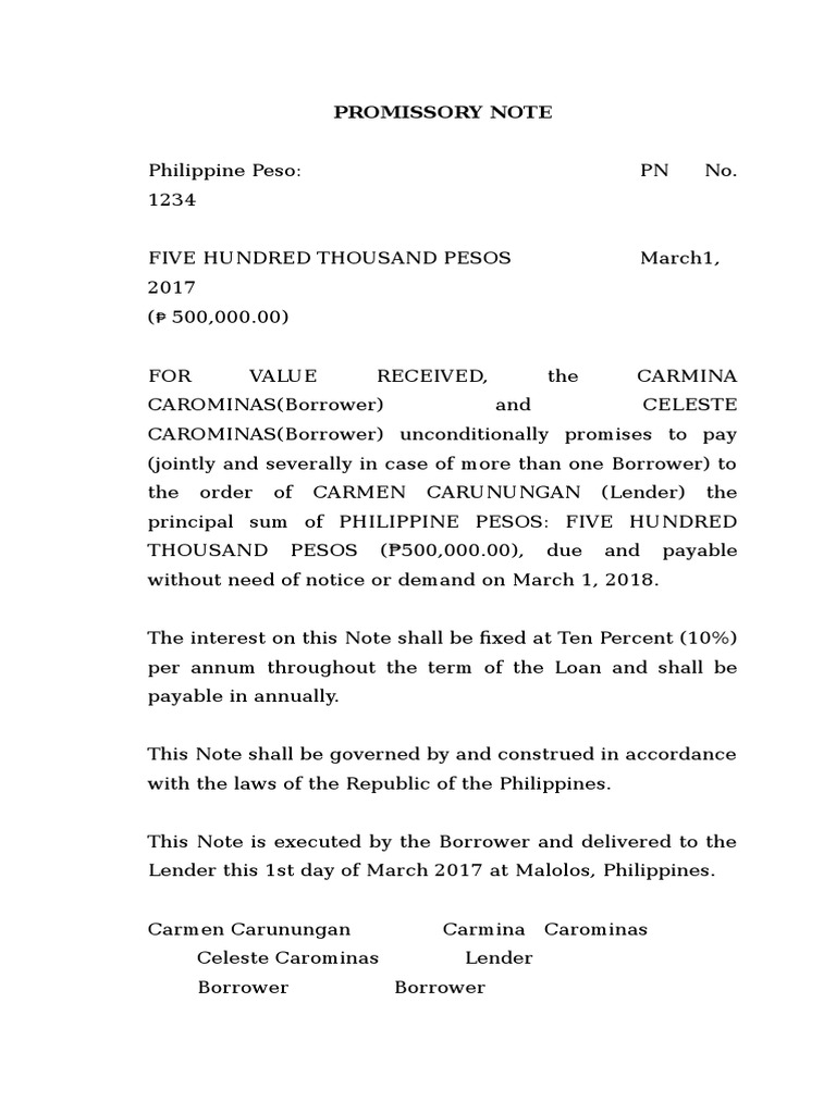 Sample Promissory Note | PDF | Promissory Note | Business Law