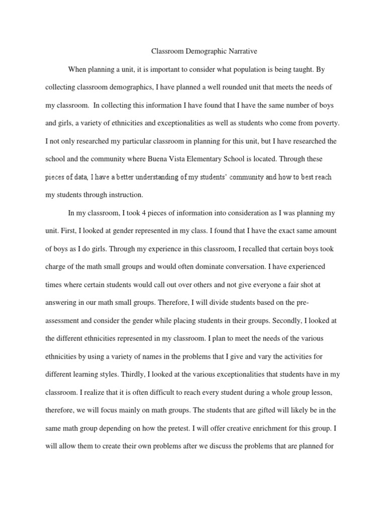 Classroom Demographic Narrative | PDF | Classroom | Psychology