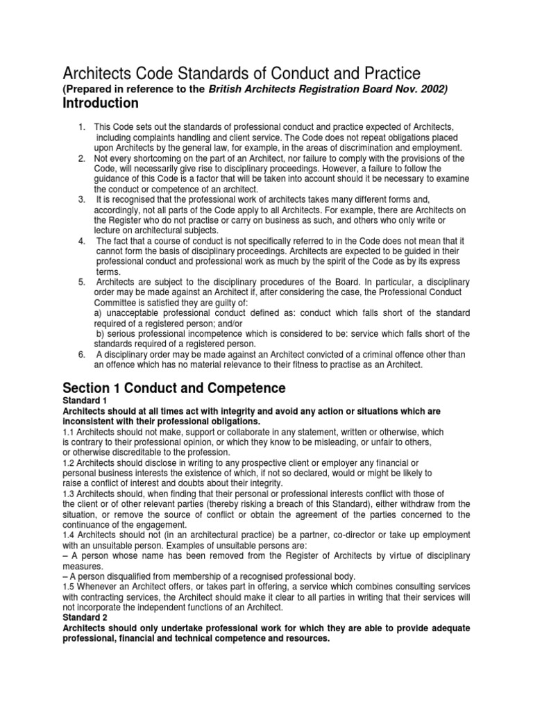 Architects Code Standards of Conduct and Practice | PDF