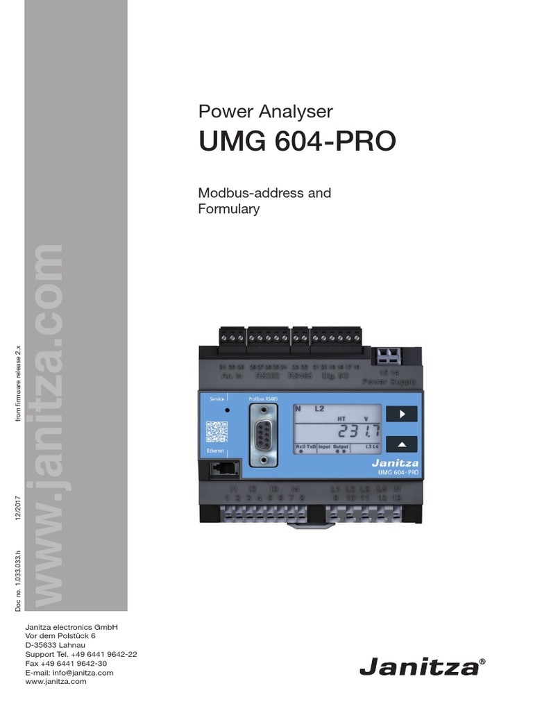 Janitza UMG 604 PRO Modbus Address List and Formulary en PDF | PDF | Ac Power | Mean