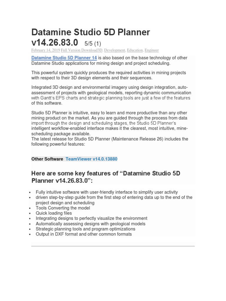 Datamine Studio 5D Planner v14 | PDF