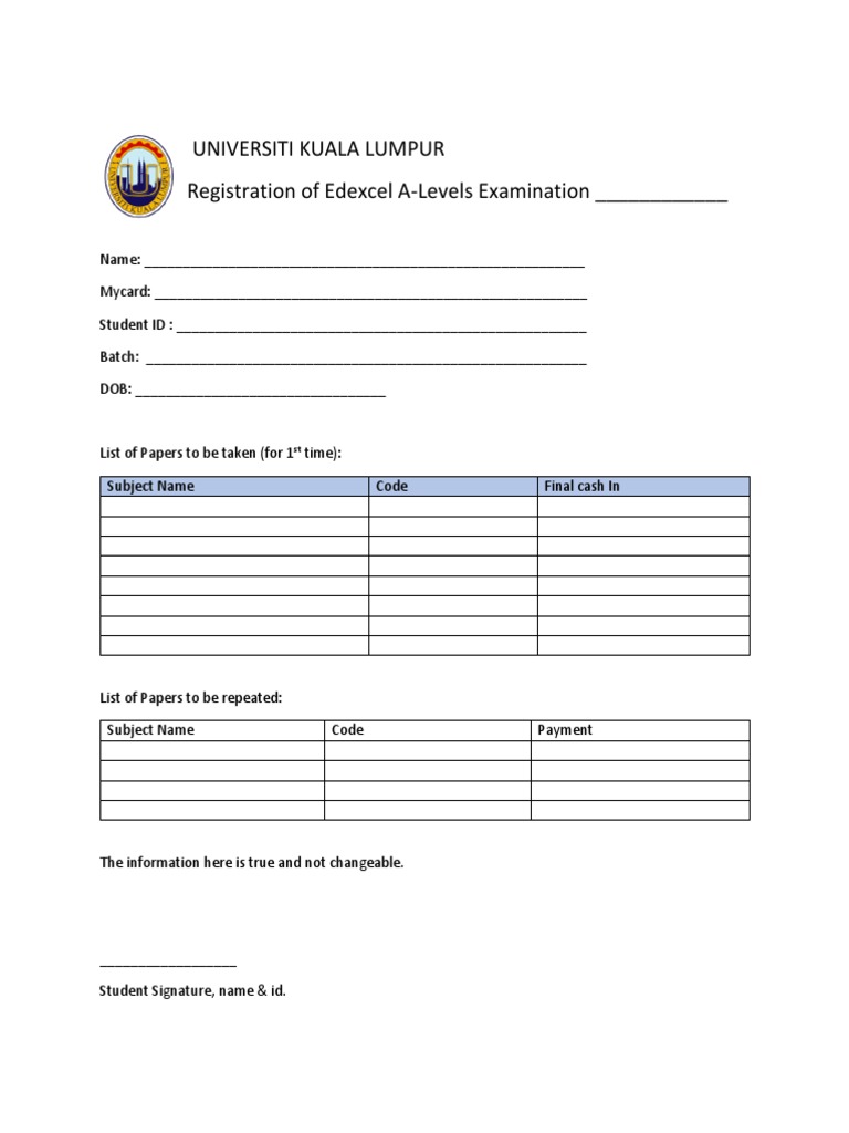Edexcel A-Levels Registration Form | PDF | Qualifications | Educational ...