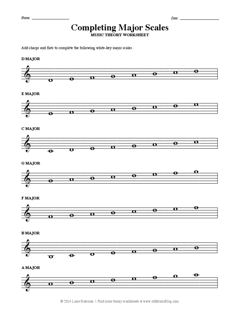 Theory Worksheet Completing Major Scales | PDF