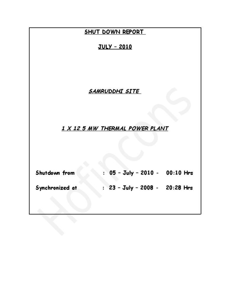 Shutdown Report July 10 | Mechanical Engineering | Manufactured Goods