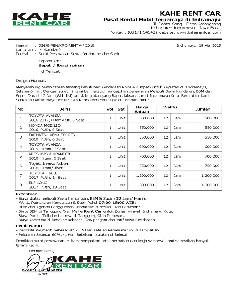 Penawaran Rental Dan Sewa Mobil Di MAJALENGKA - 2 | PDF
