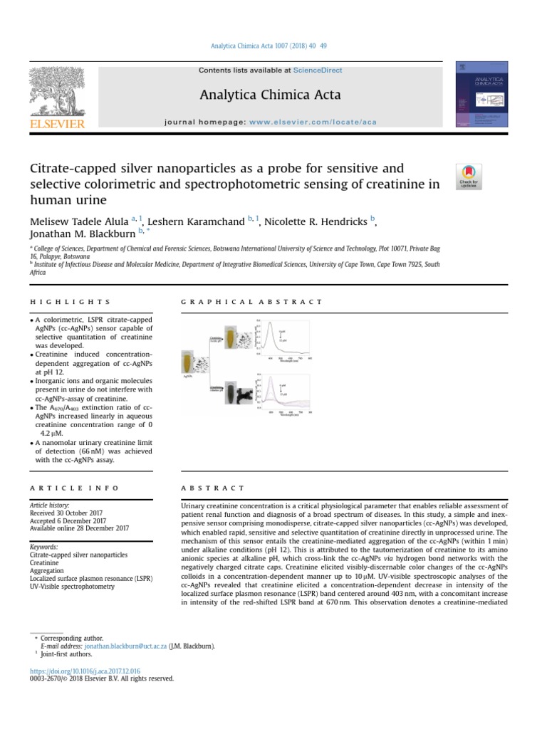 Citrate-Capped Silver Nanoparticles | PDF | Nanoparticle | Renal Function
