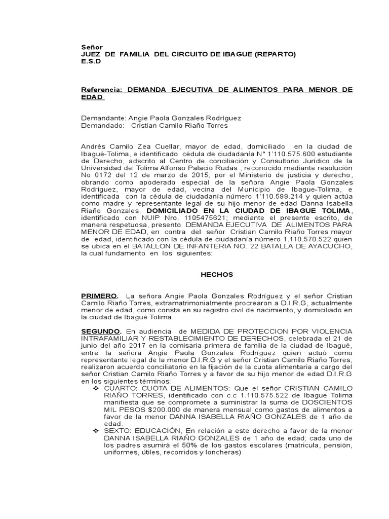 70 Modelo de Demanda Ejecutiva de Alimentos-Otorgamiento de Poder y Solicitud de Practica de ...