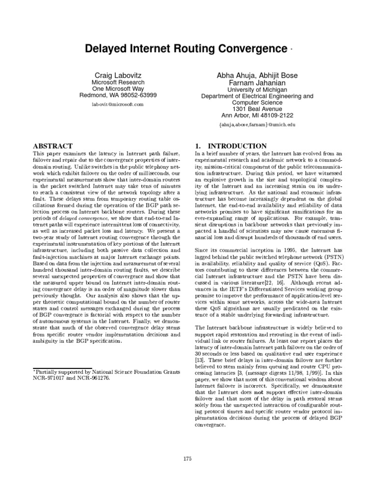 Delayed Internet Routing Convergence: Craig Labovitz Abha Ahuja ...