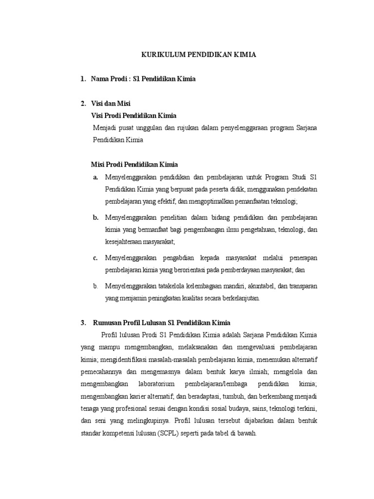 Kurikulum S1 Pendidikan Kimia | PDF