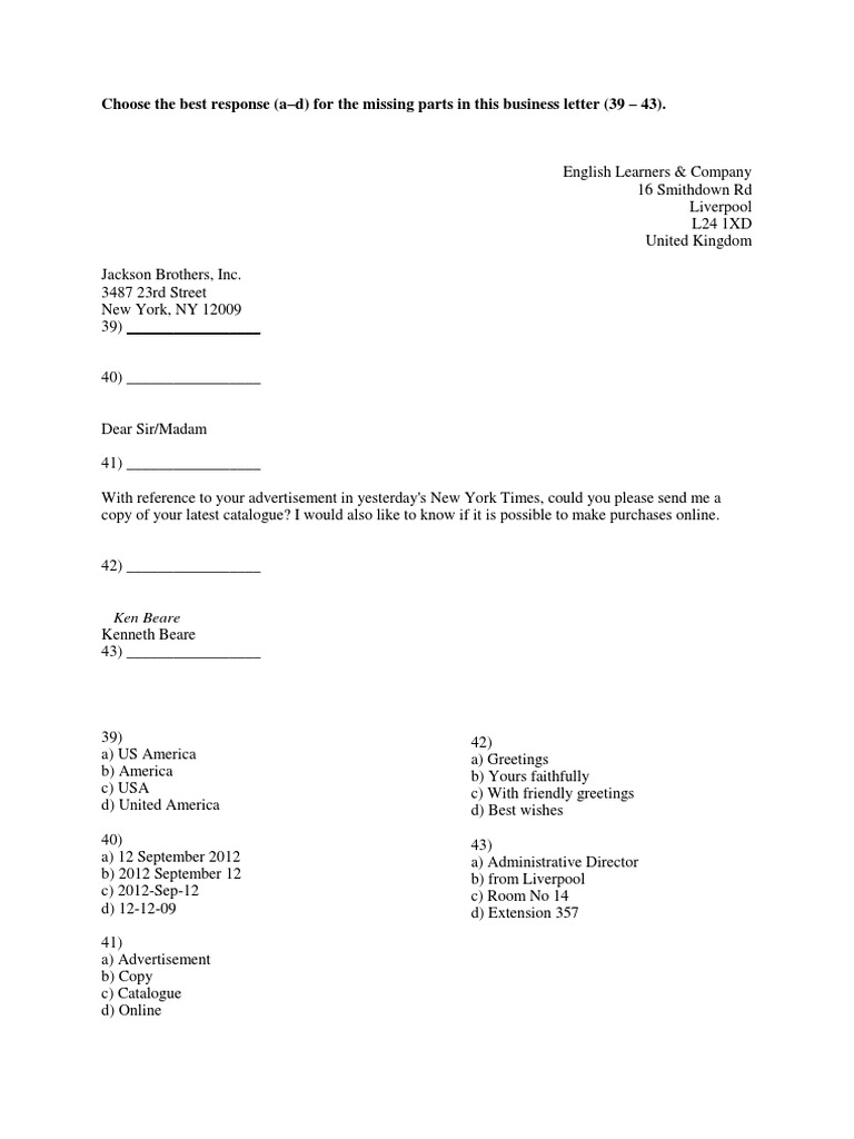 Business Letter Worksheet | PDF