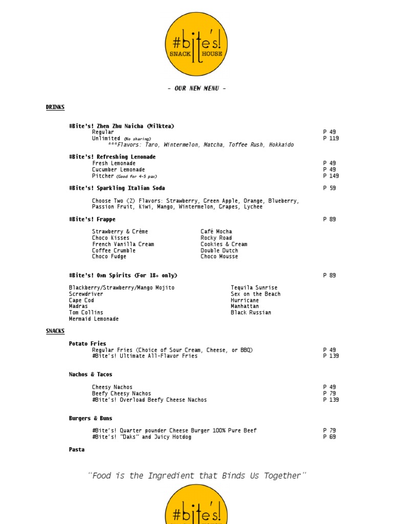 Working Bites Menu | PDF | Cream | Western Cuisine