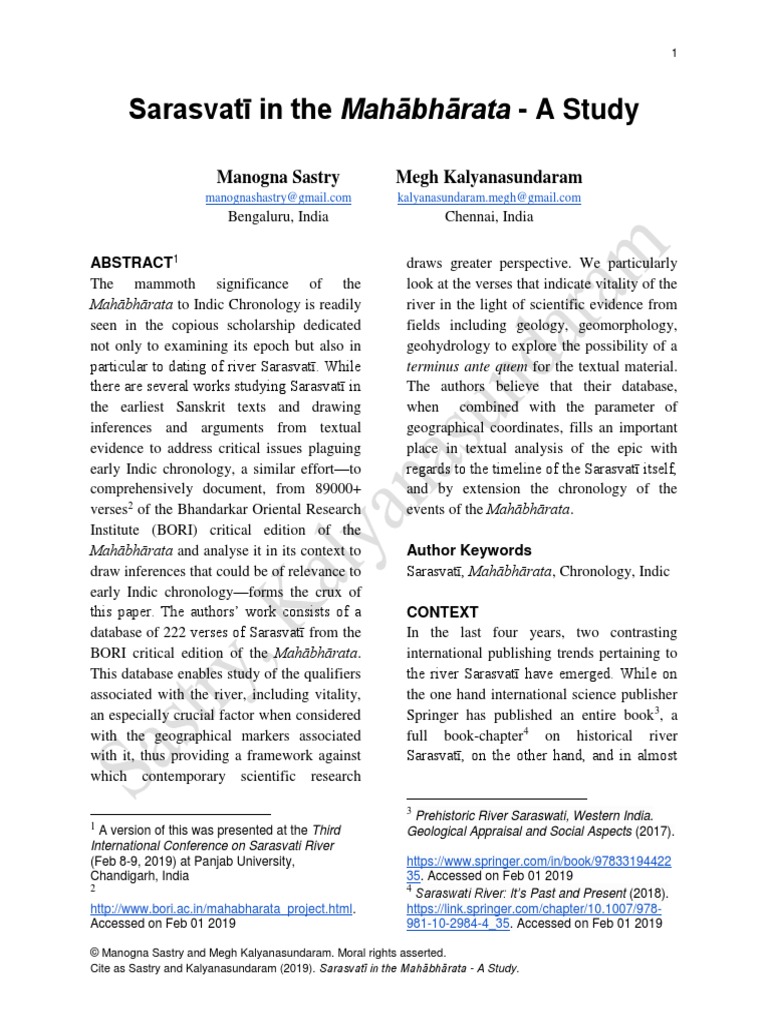 Sarasvati in The Mahabharata - A Study - Manogna Sastry & Megh ...