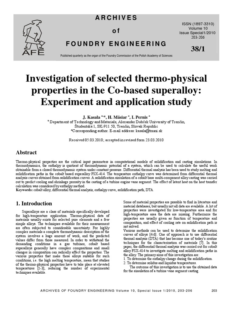 FSX 414 Cobalt Base Superalloy | PDF | Thermal Analysis | Heat Transfer