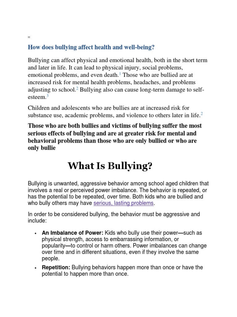 How Does Bullying Affect Health and Well | PDF