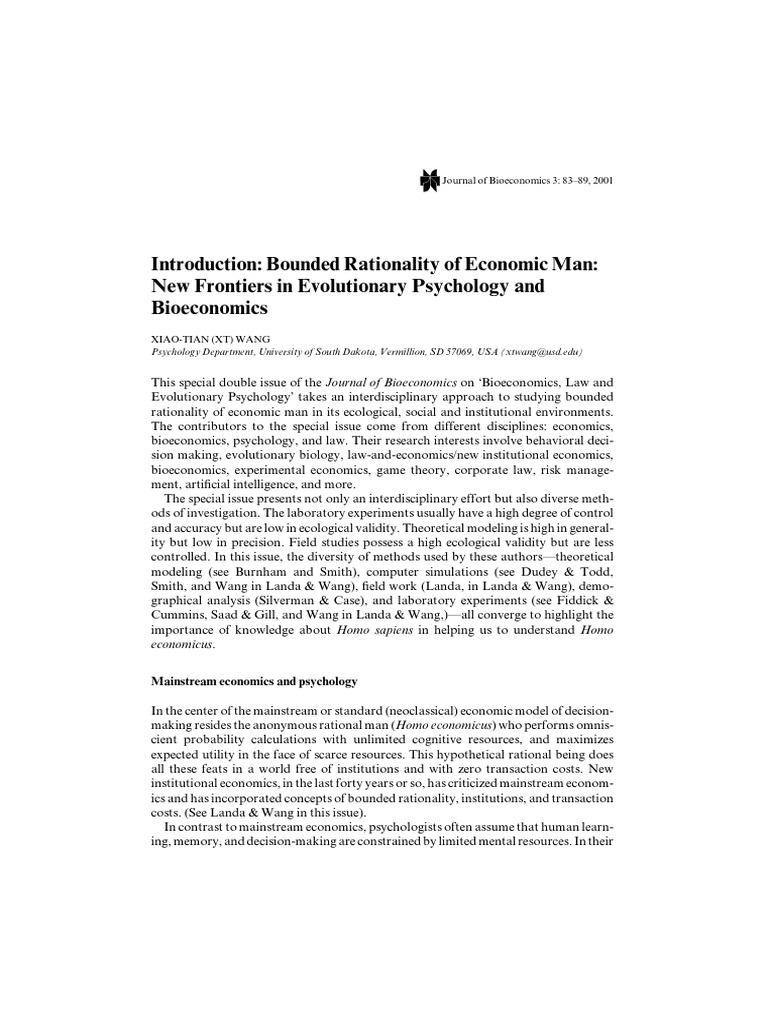 Introduction: Bounded Rationality of Economic Man: New Frontiers in ...