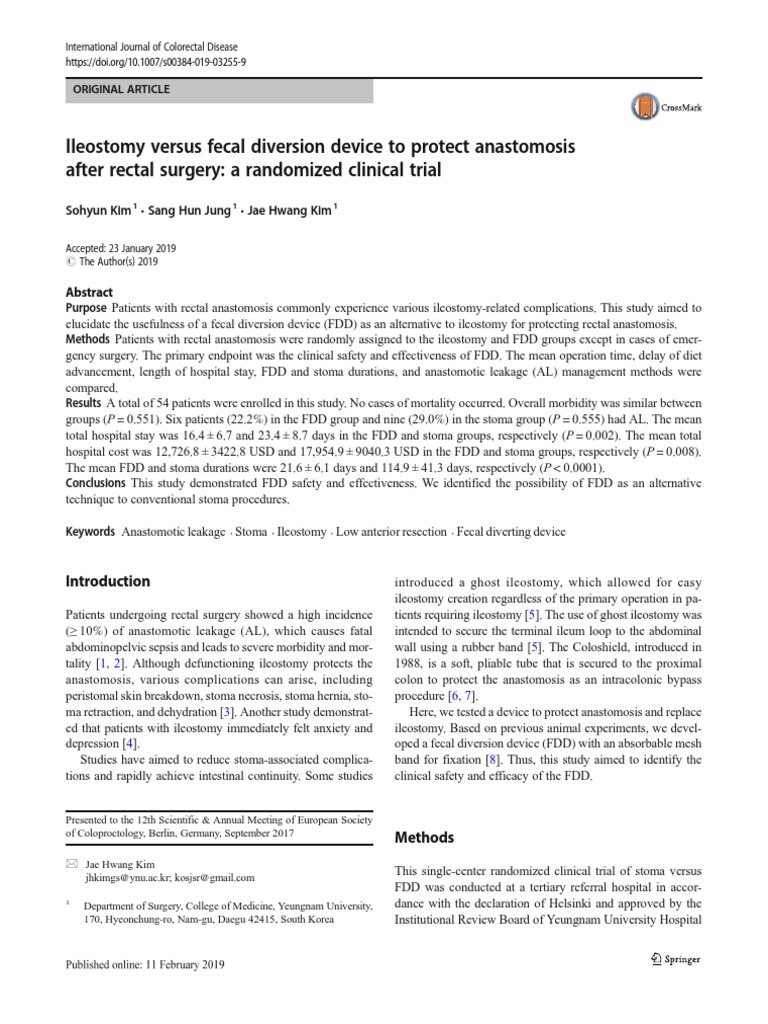 30740632: Ileostomy Versus Fecal Diversion Device To Protect ...