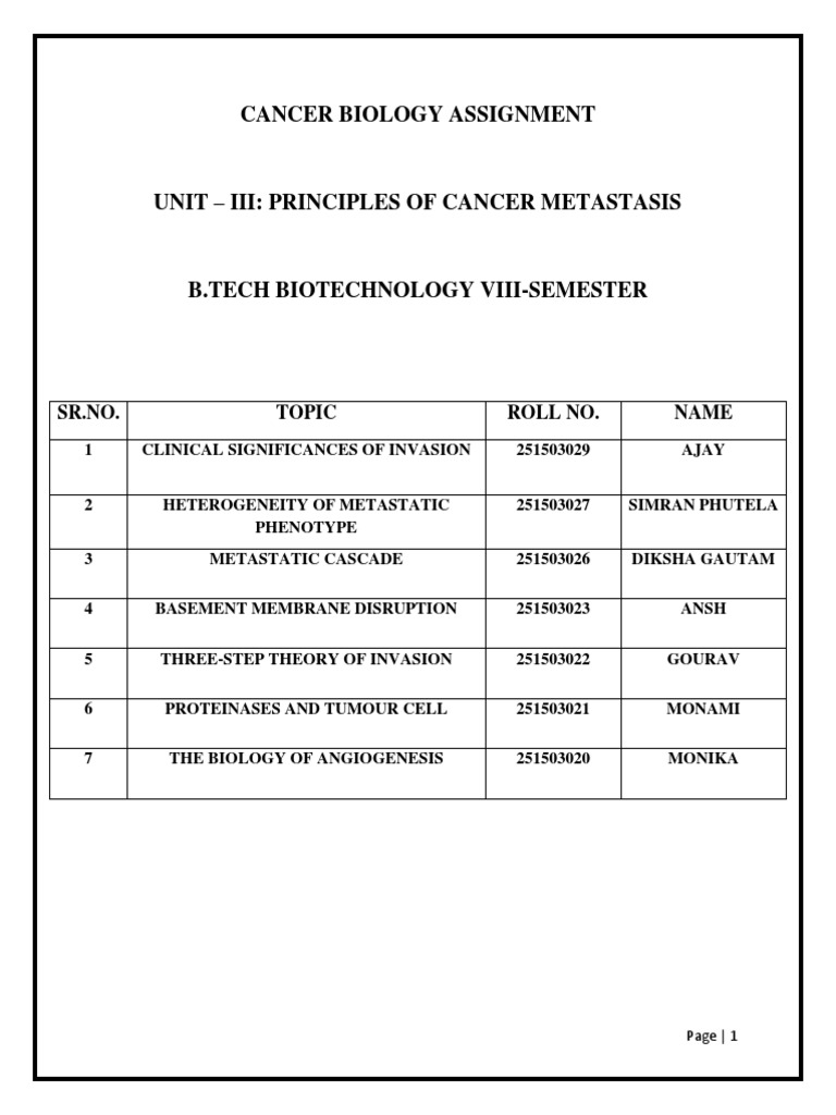 Unit 3 Cancer Assignment | PDF | Metastasis | Angiogenesis