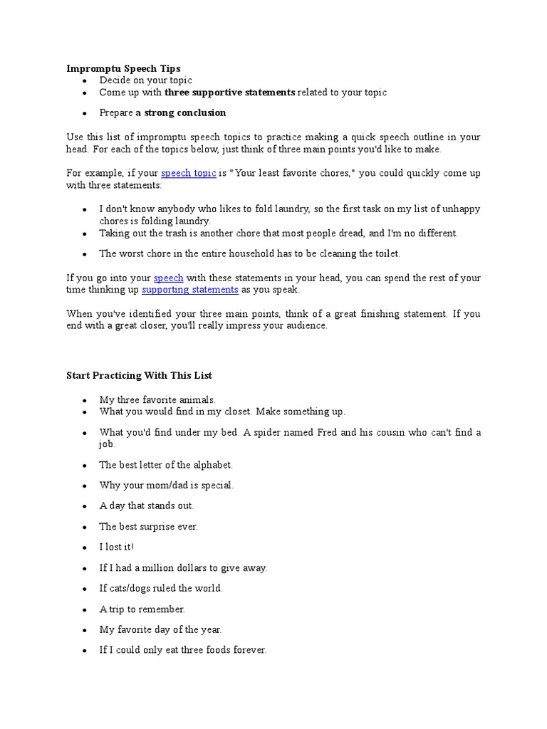 Impromptu Speech Guide & Topics | PDF