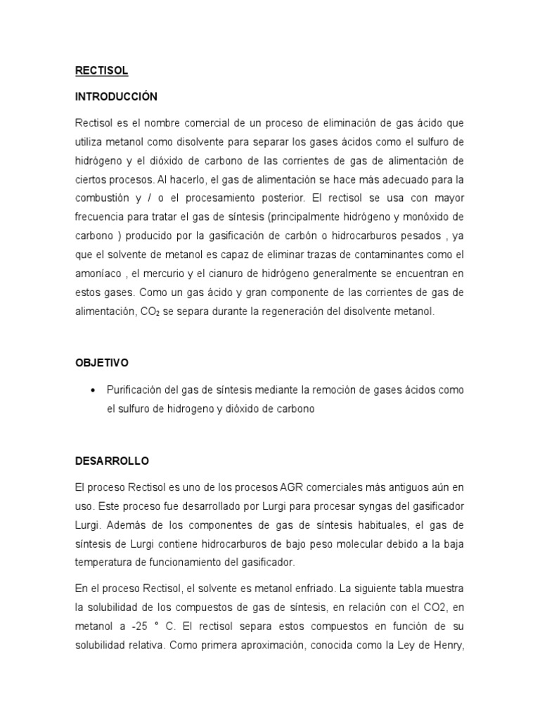 RECTISOL | PDF | Dióxido de carbono | Amoníaco