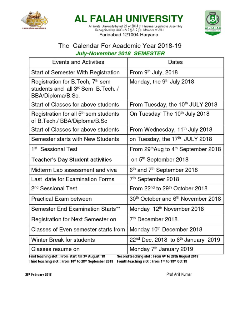 The Calendar For Academic Year 2018 | PDF | Academic Term | Educational ...