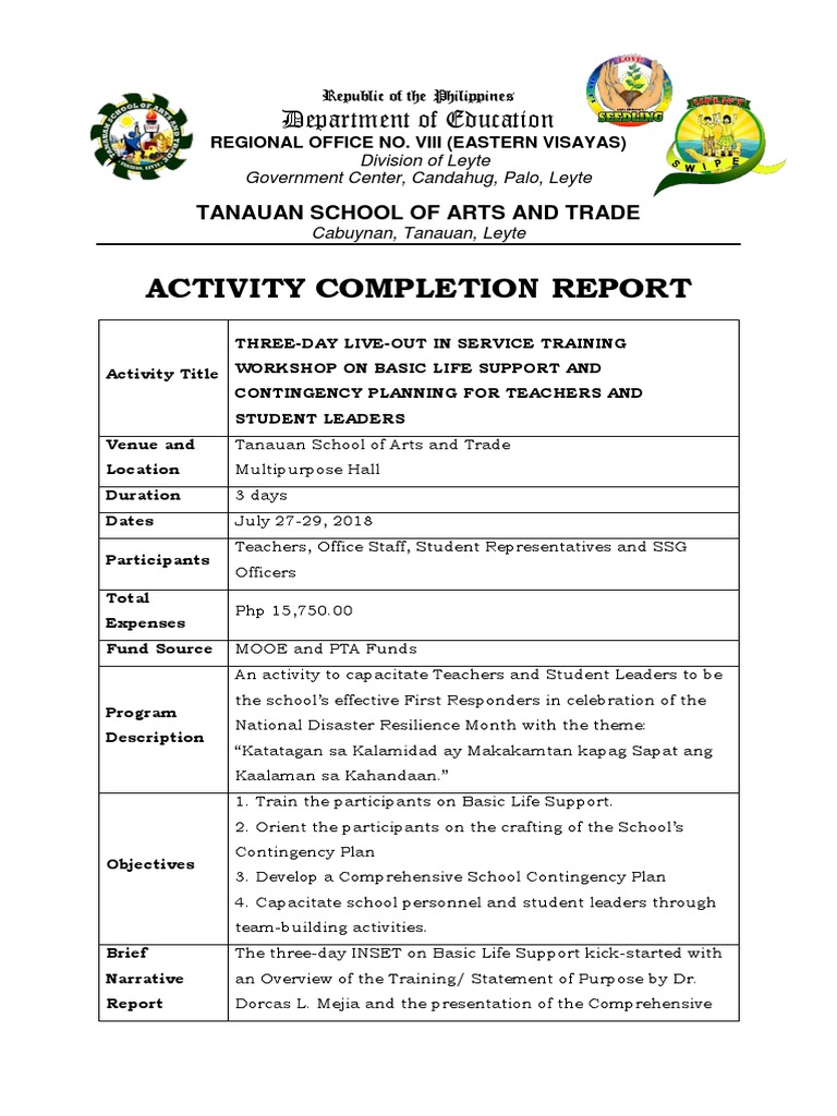 Activity Completion Report: Department of Education | PDF | Learning | Behavior Modification