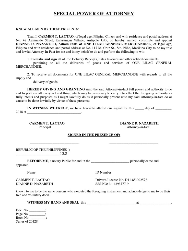 Special Power of Attorney Document | PDF