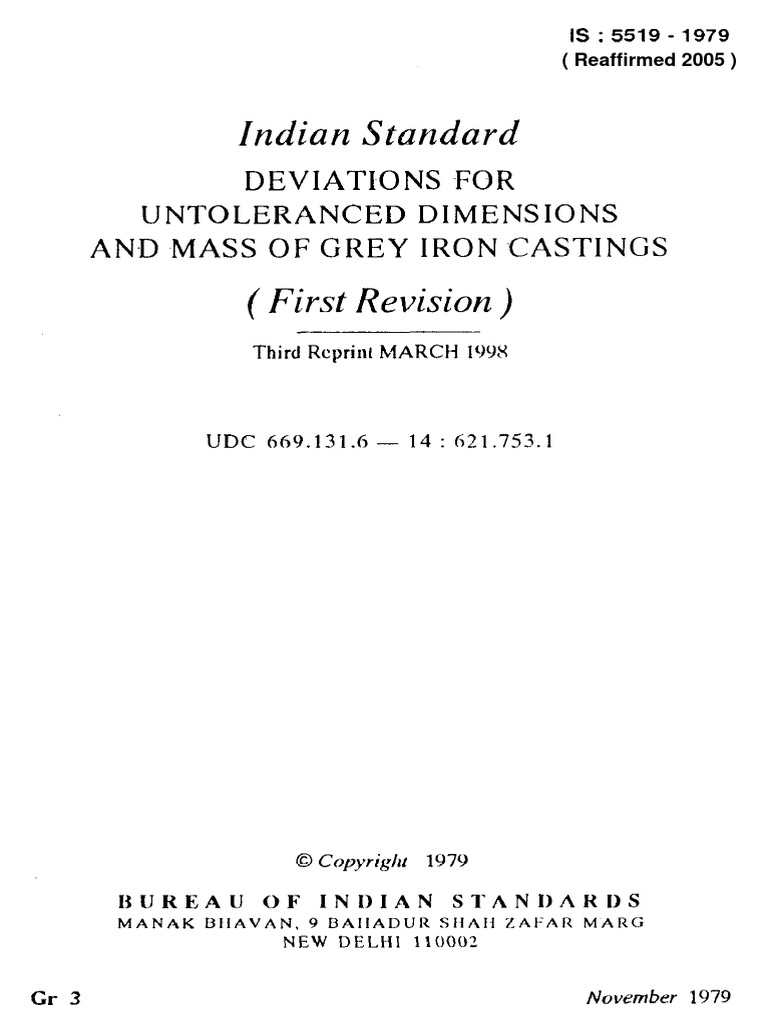 IS 5519 Deviation On Casting Untoleranced Dim PDF | PDF | Machining ...