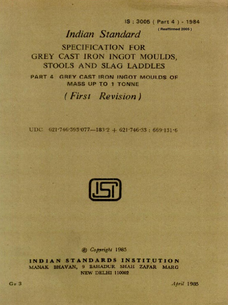 Is 3005 - 4-Grey C I Ingots Specs | PDF | Volt | Ingot