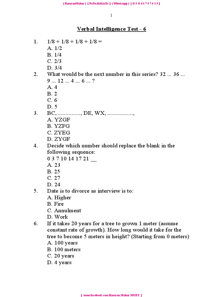 Verbal Intelligence Test - 6 | Download Free PDF | Dust | Nature