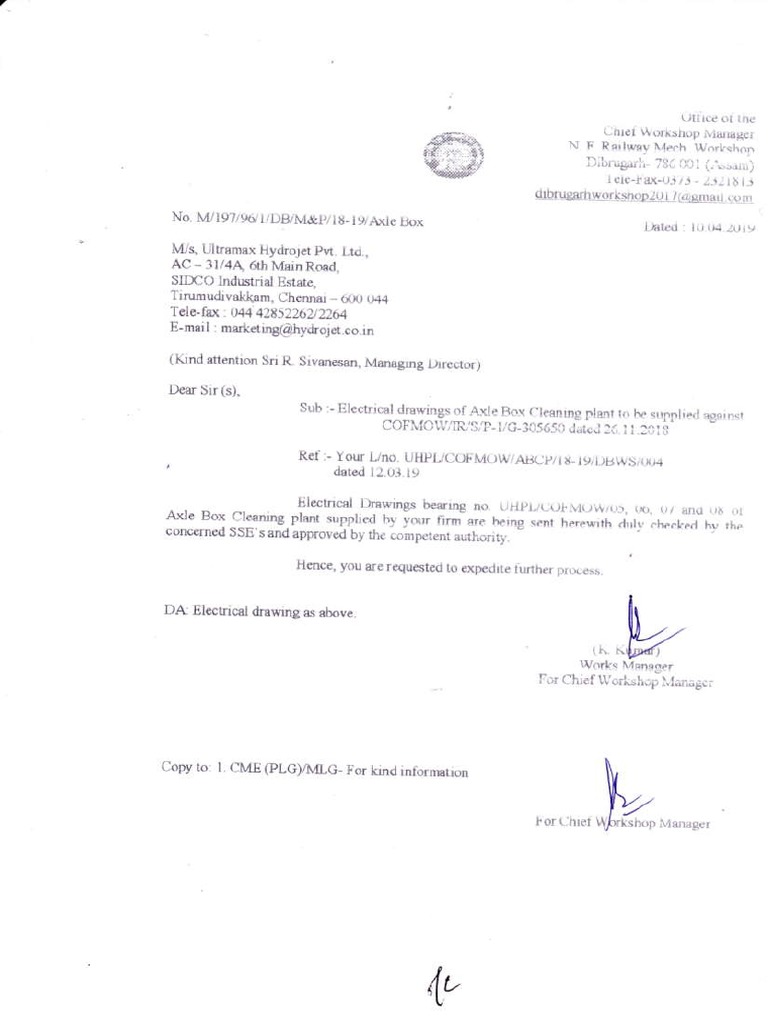 Electrical Drawing of Axle Box Cleaning Plant | PDF