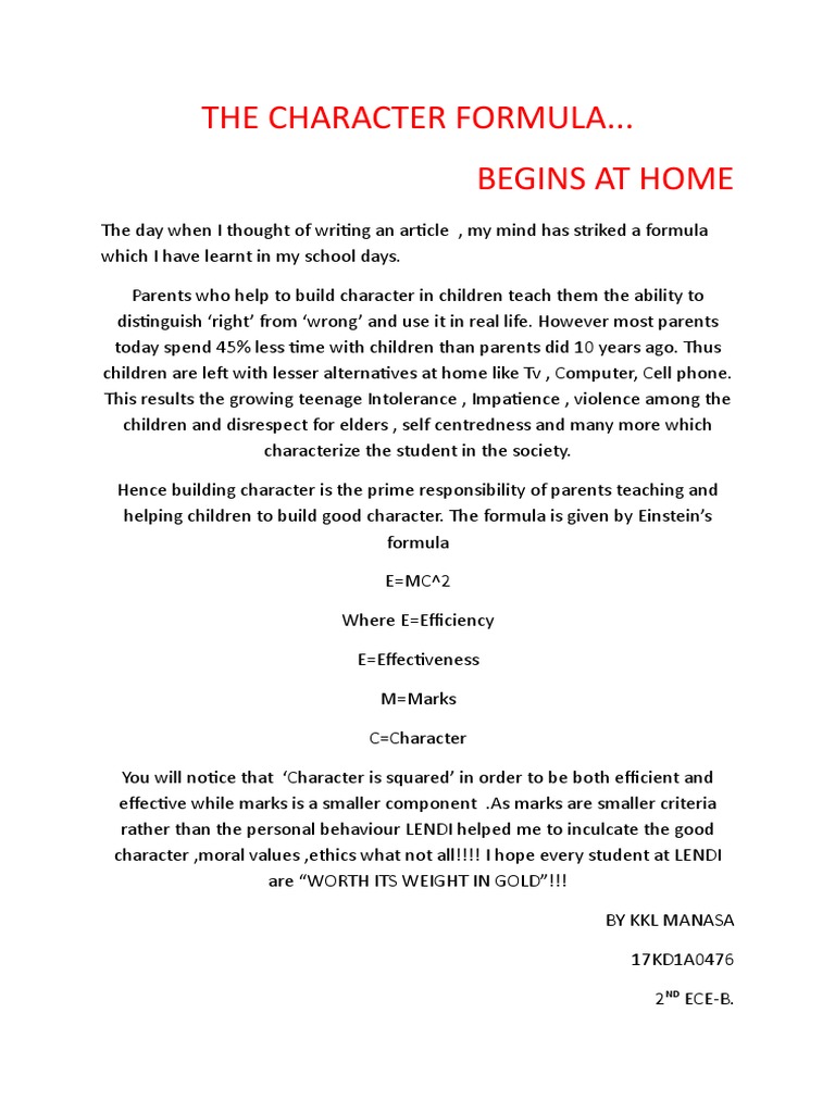 The Character Formula... Begins at Home | PDF