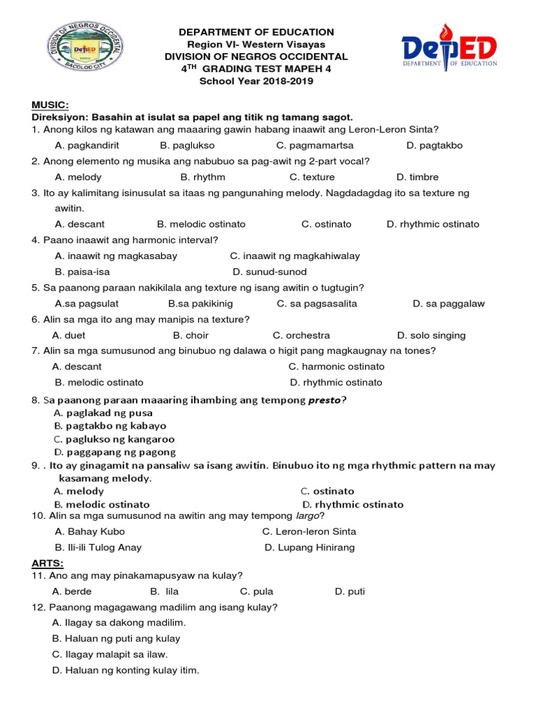 Grade 4 Mapeh AP Q 4 Sy 18-19 | PDF