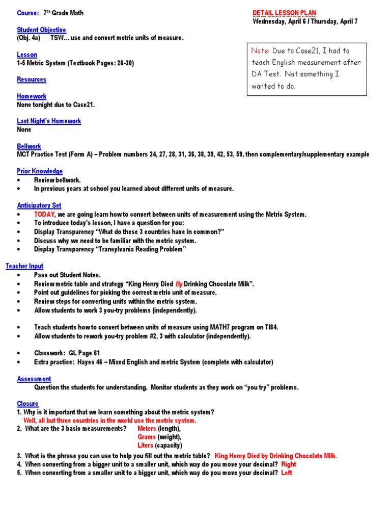 Berg - Metric System Lesson Plan PDF | PDF | Litre | Kilogram
