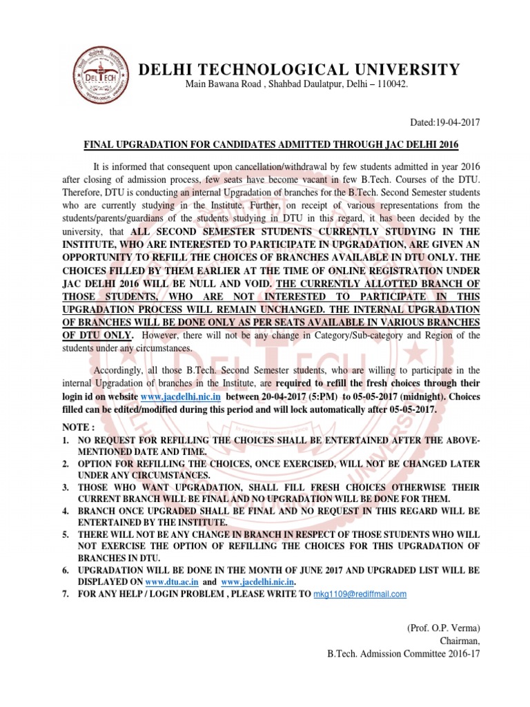 Branch Upgradation Notice DTU | PDF | Government | Social Institutions