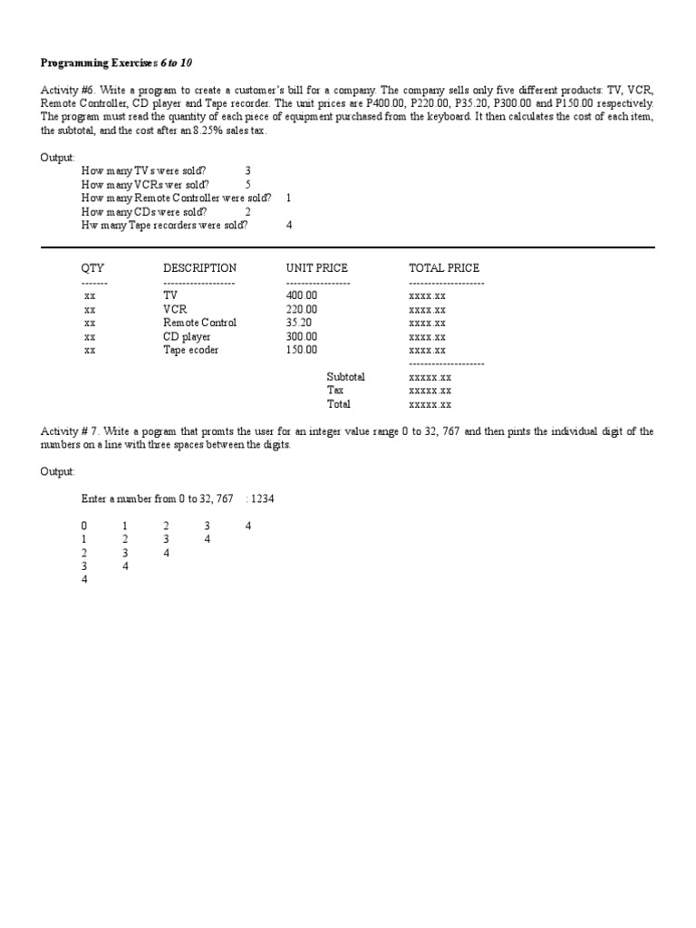 Programming Exercises (5 10) | PDF