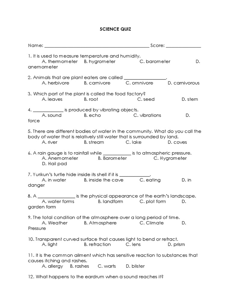 Science Quiz | PDF | Rain | Water