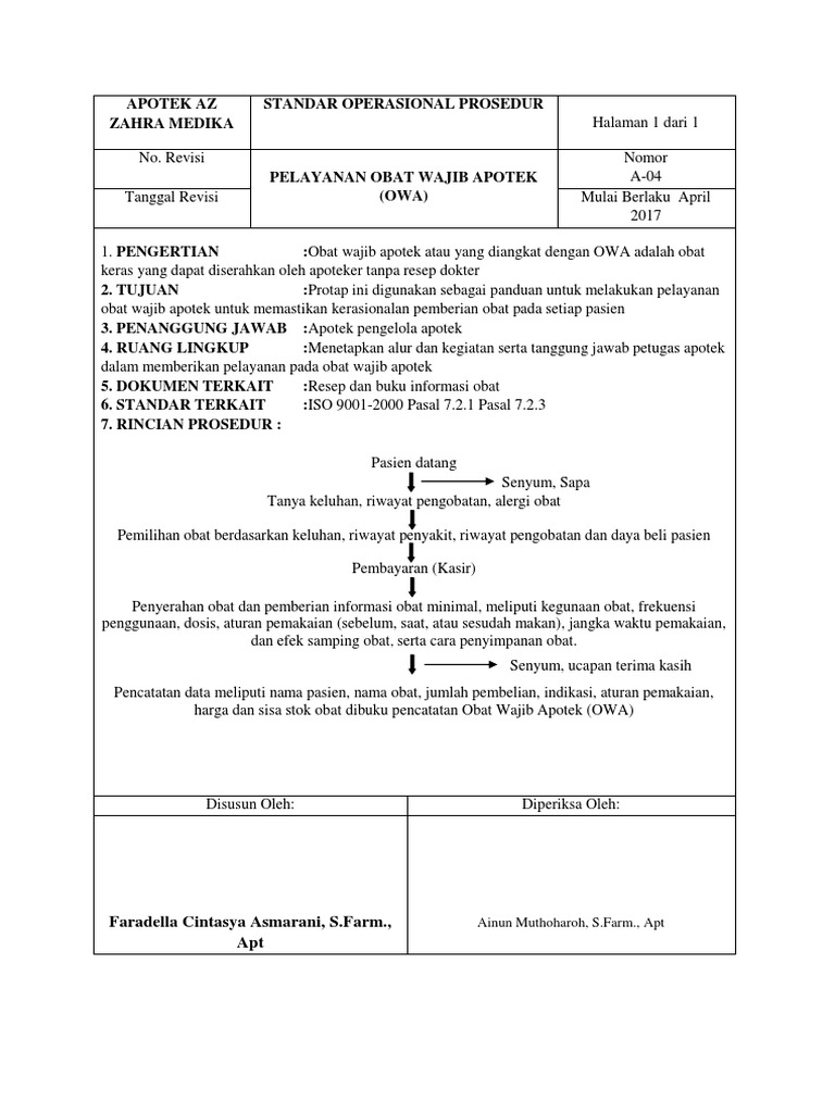SOP Pelayanan Obat Wajib Apotek | PDF