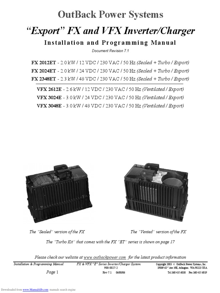 "Export" FX and VFX Inverter/Charger: Outback Power Systems | PDF ...
