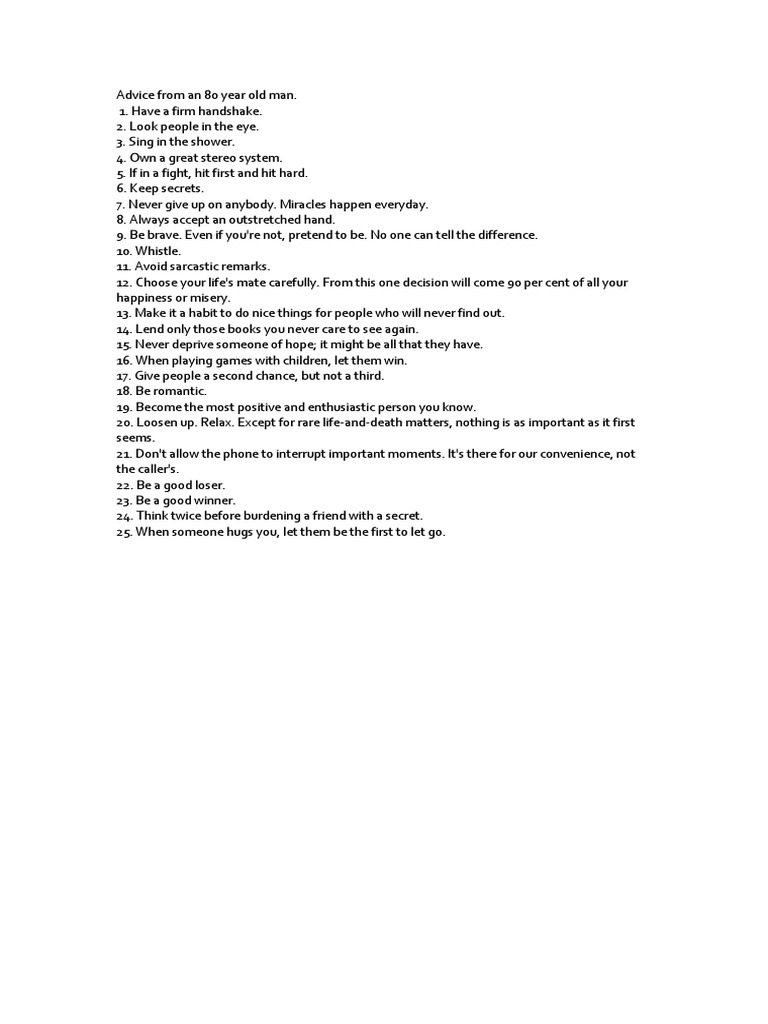 Advice From An 80 Year Old Man | PDF