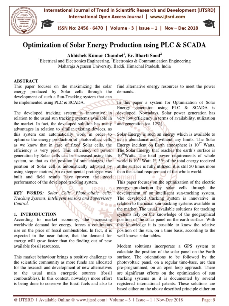 Optimization of Solar Energy Production Using PLC and SCADA | PDF ...