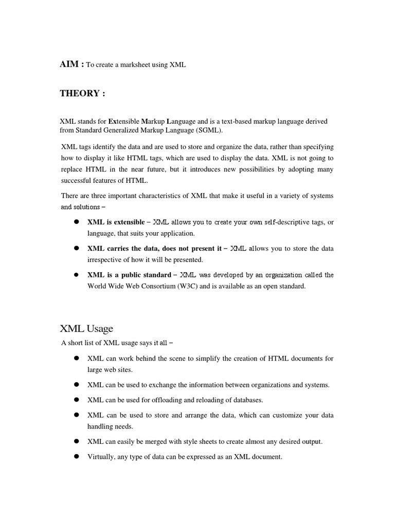 XML Usage: To Create A Marksheet Using XML | PDF | Xml | Markup Language