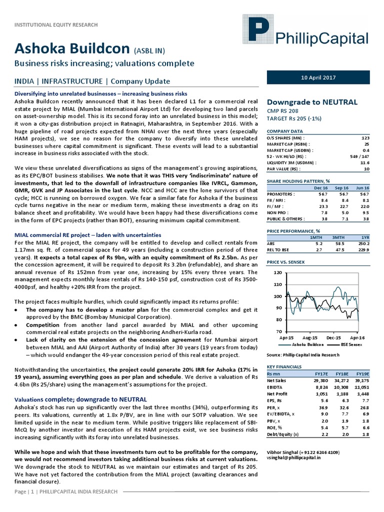 Ashoka Buildcon: Business Risks Increasing Valuations Complete | PDF ...