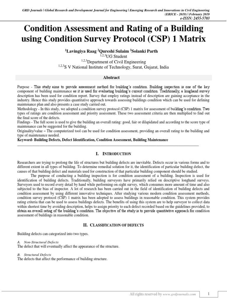 Condition Assessment and Rating of A Building Using Condition Survey ...