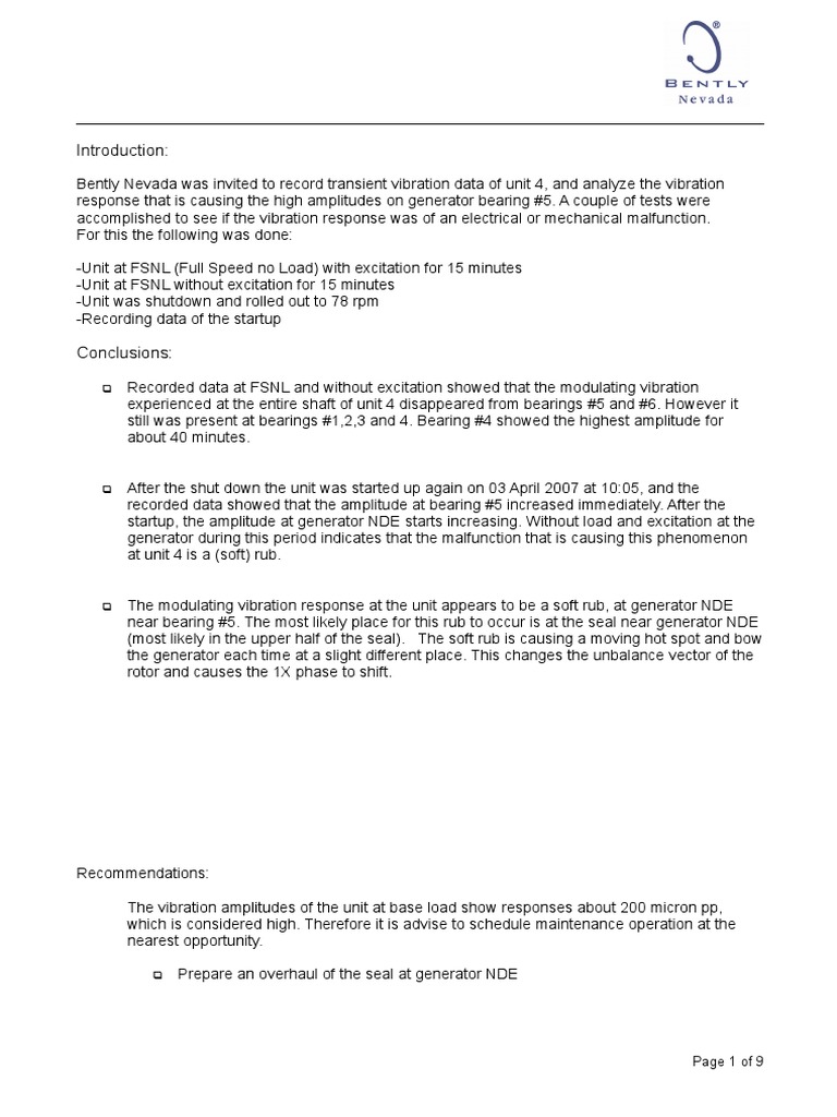 Vibration Report | PDF | Bearing (Mechanical) | Electric Generator
