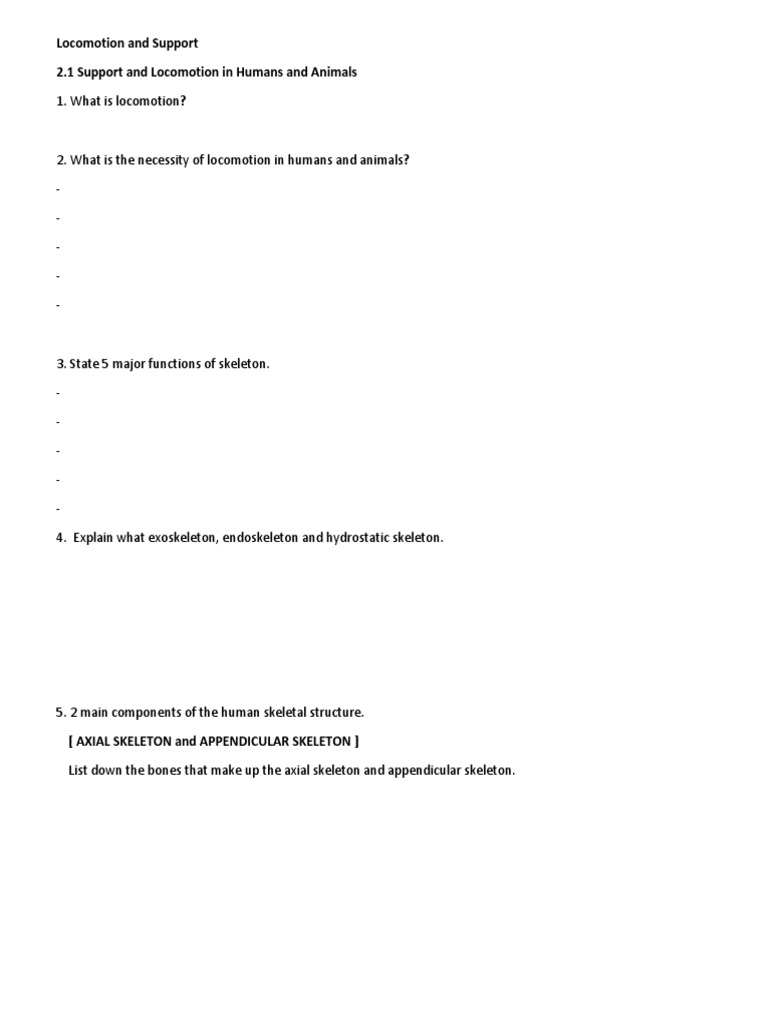 Locomotion and Support | PDF