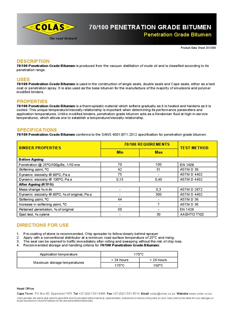 70/100 Penetration Grade Bitumen Guide | PDF | Asphalt | Viscosity