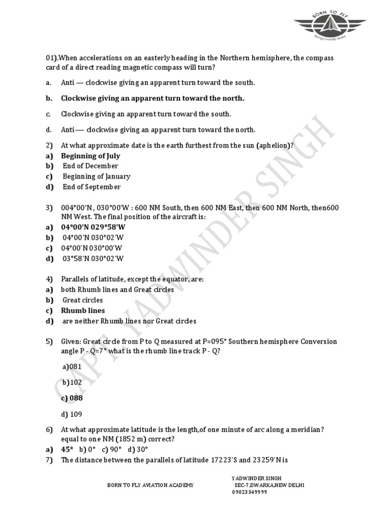 DGCA Question For January Attempt 2019 | PDF | Longitude | Latitude